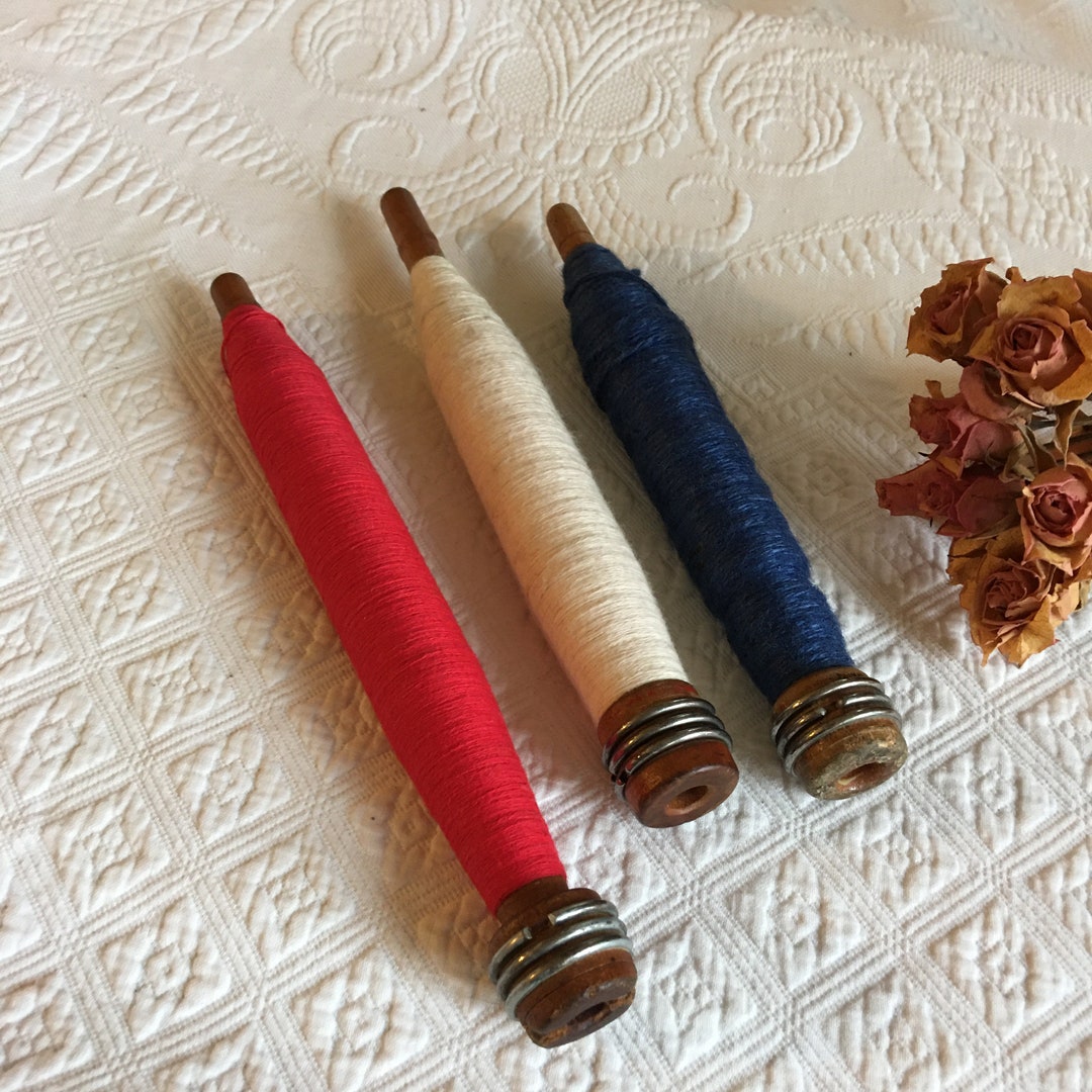 Vintage Antique Thread Spool Spindles in Red, White and Blue. All Three ...