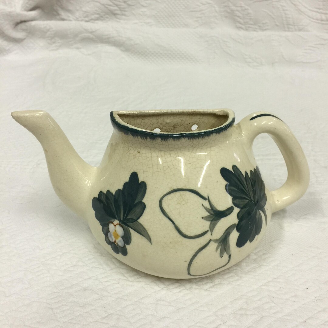 Vintage Porcelain Wall Hanging Half Teapot With Green Leaf Designs ...