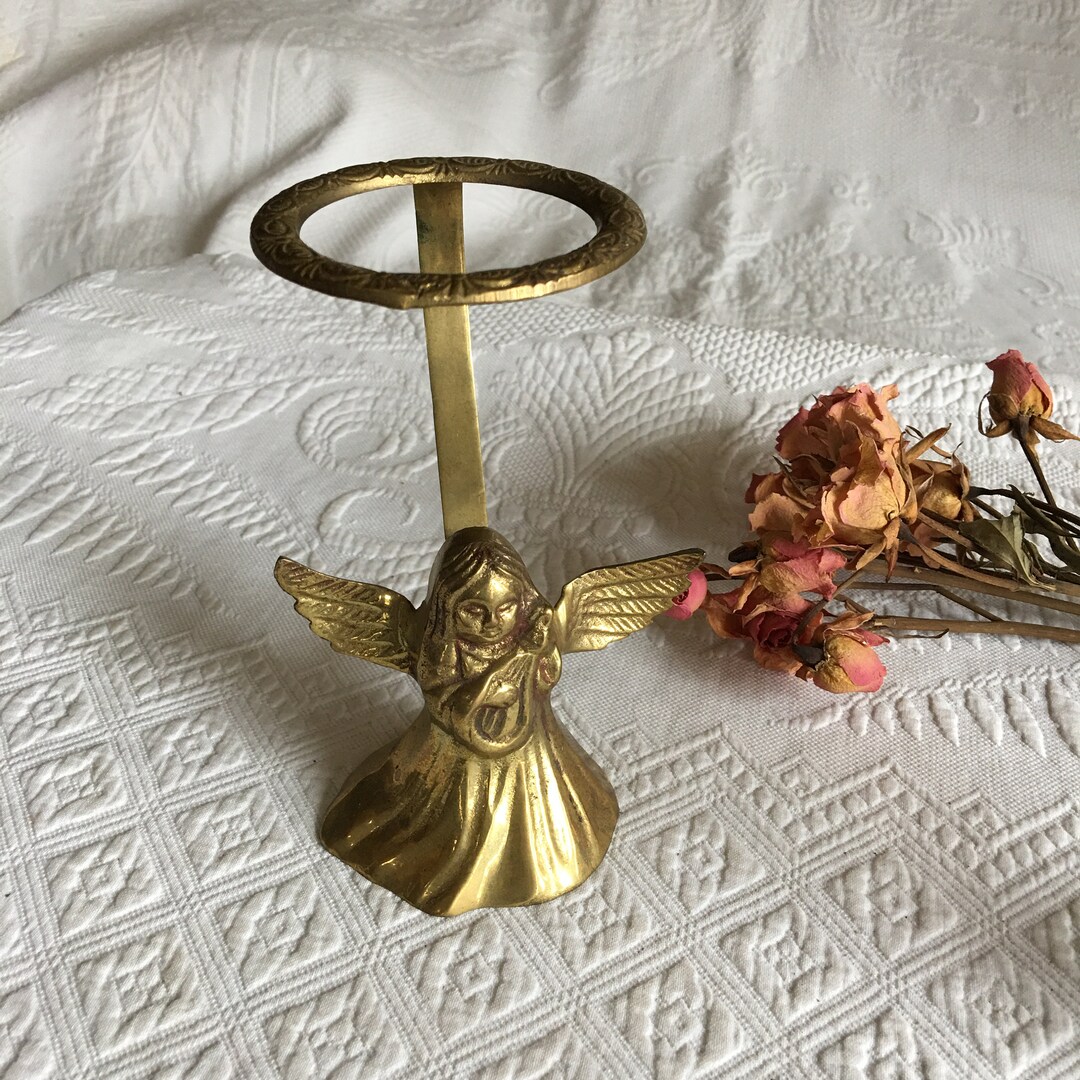 Vintage Solid Brass Angel Candle Holder. Angel With Spread Wings and ...