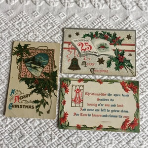 3 Victorian Antique Christmas Postcards. Three 1910 Postcards With 1 Cent Ben Franklin Stamps ...