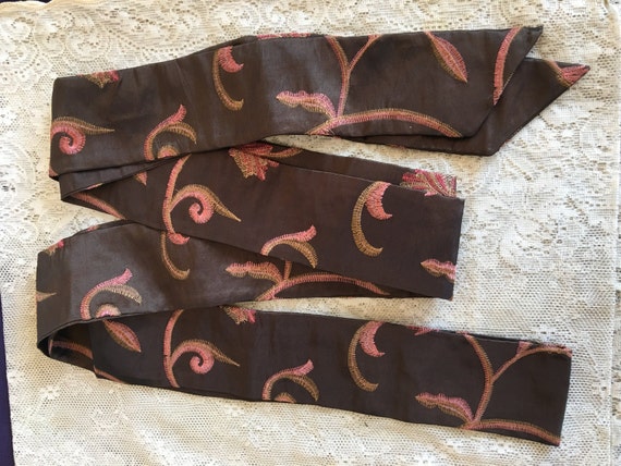 SASH Handmade Poly Like SILK Brown With Machine Embroidery - Etsy