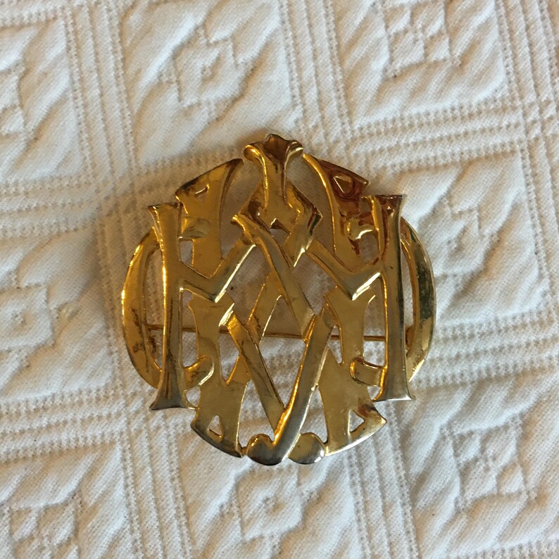Vintage Carolee Interlocking Monogram Pin Brooch. Gold Tone Round ...