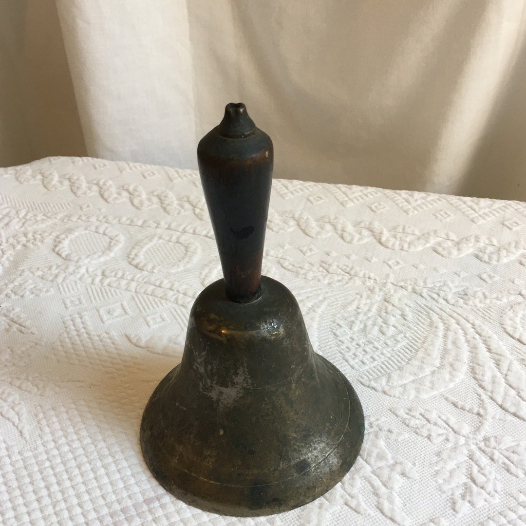 Antique Old Brass and Wood Bell. Primitive Bell With Rustic Look ...