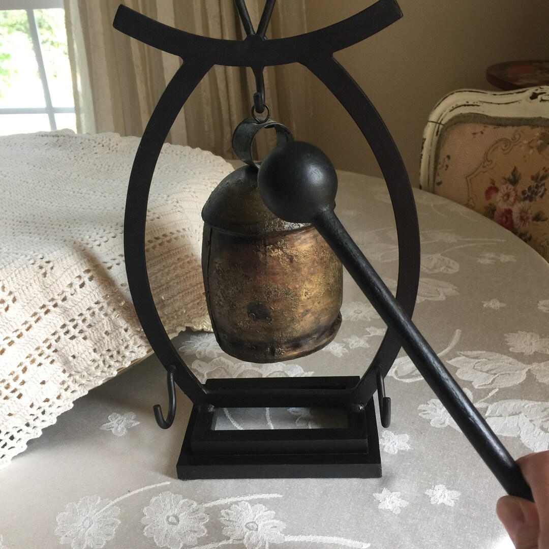 Vintage Cast Iron Oriental Gong Style Bell Rings With a Wooden Mallet ...