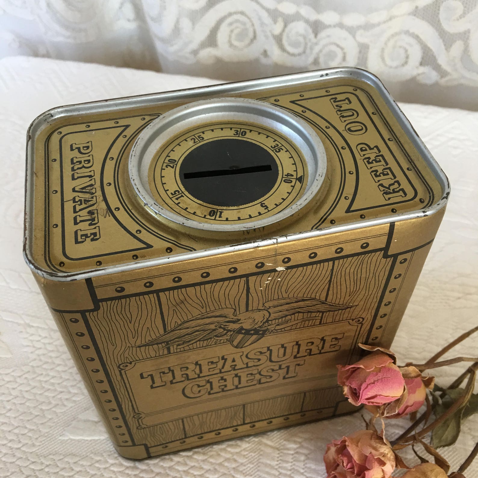 Vintage Treasure Chest Bank Tin. Private Treasure Chest BANK | Etsy