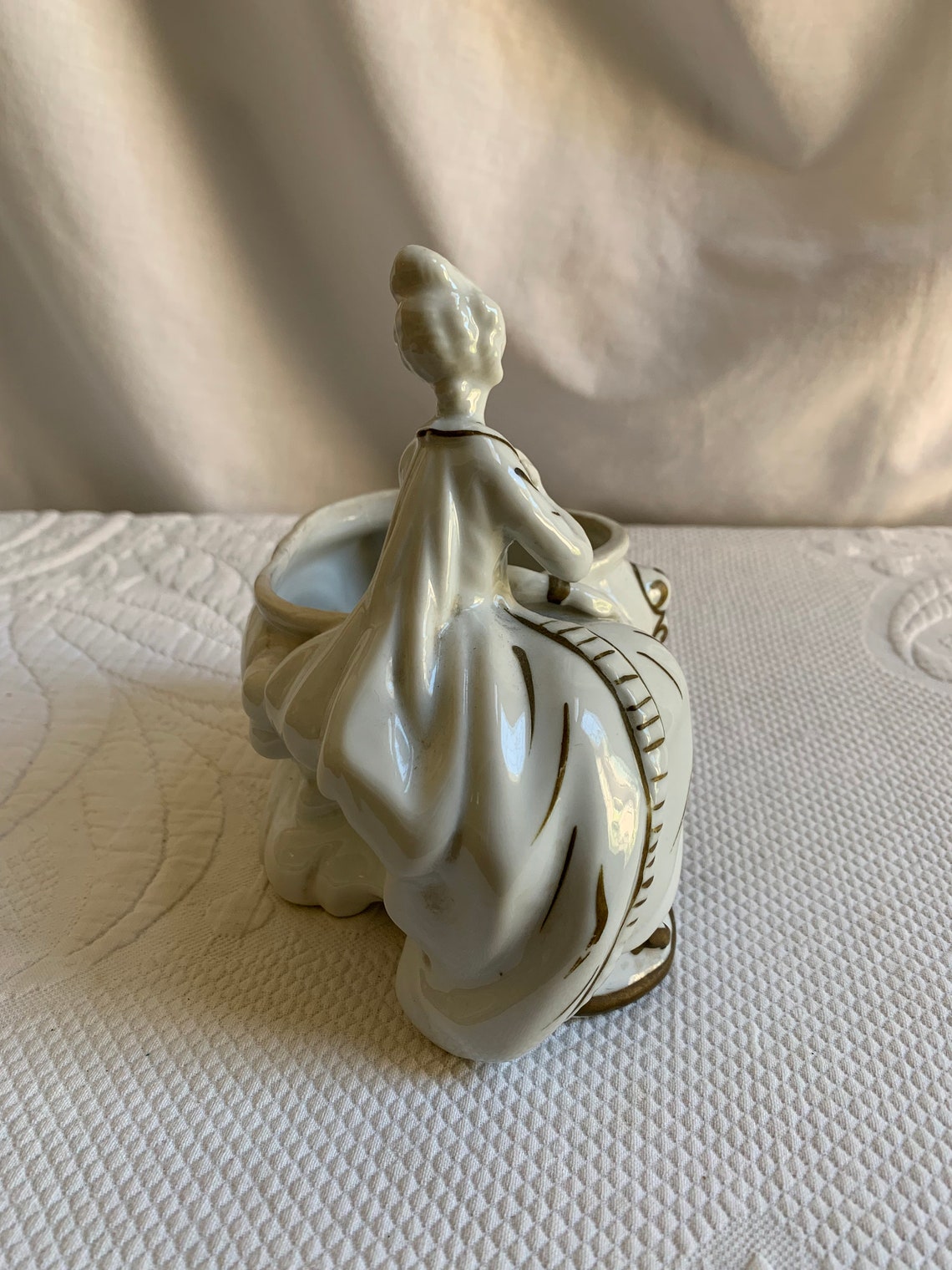 Vintage Porcelain Flower Pot Figurine With Lady Leaning Over Pot. Made ...