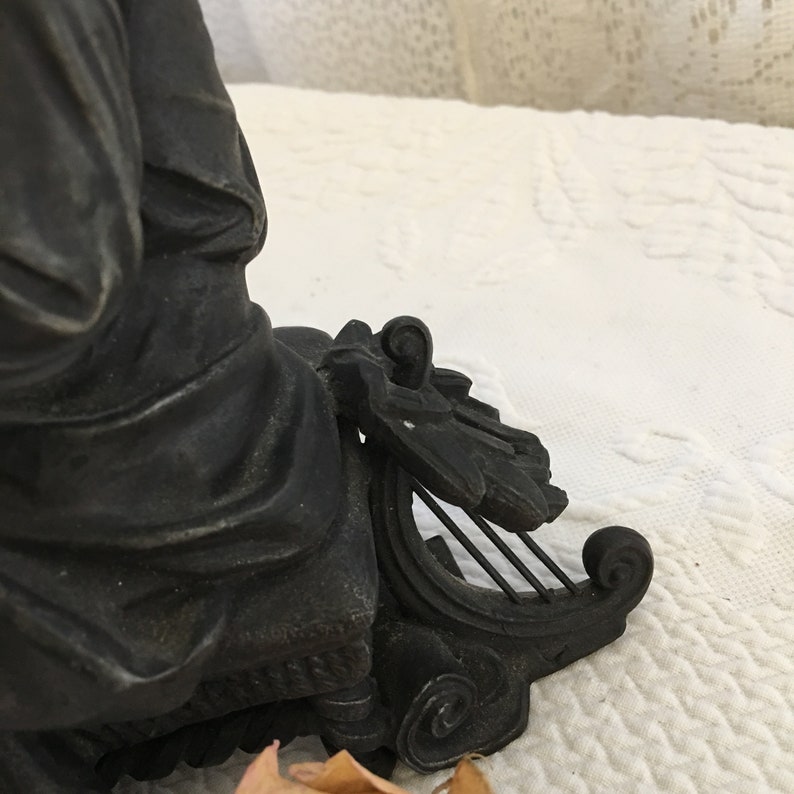 Vintage Bronze Statue of a Sitting Lady With a Lyre in Her Hand. Marked ...