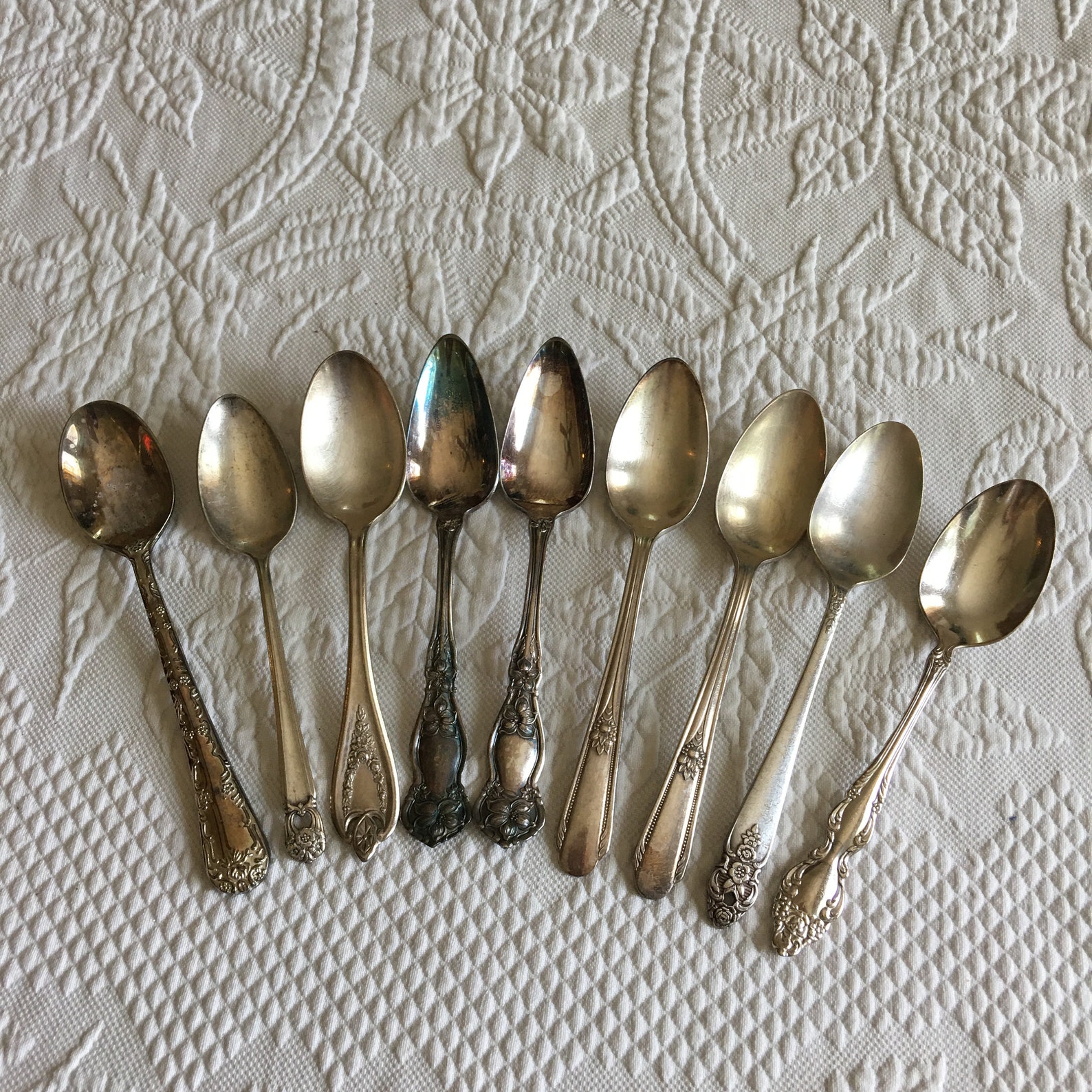Vintage 9 Silver Plate Teaspoons in 7 Different Patterns. - Etsy