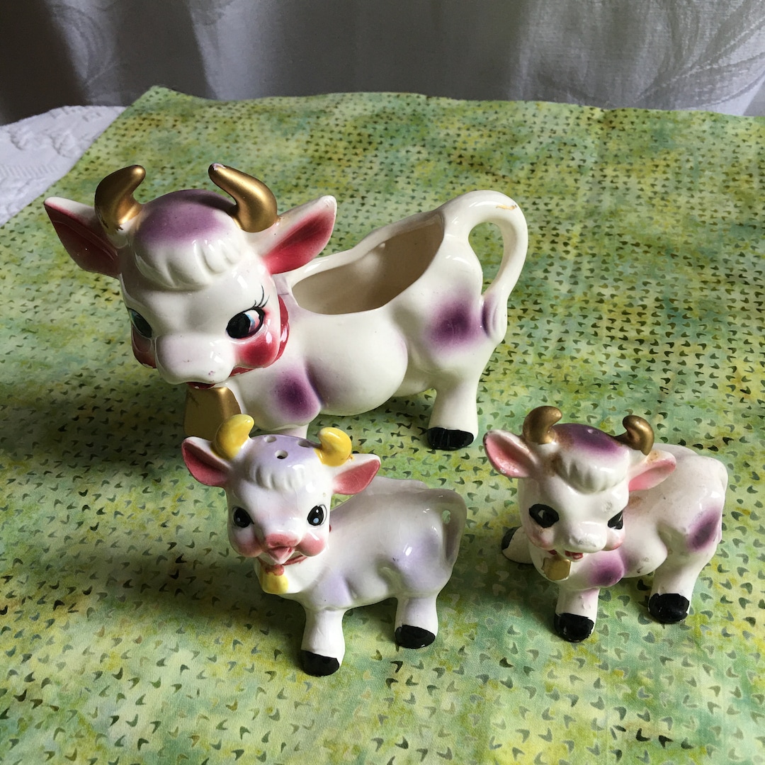 Vintage Elsie the Purple Cow Cream Pitcher and Salt and Pepper Shakers ...