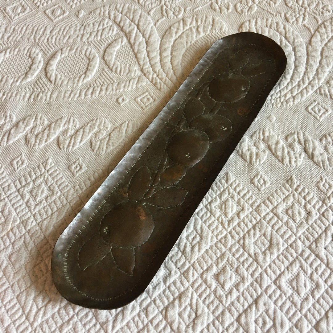 Vintage Hand Wrought Copper Narrow Tray. Hammered Copper Pan With Apple ...