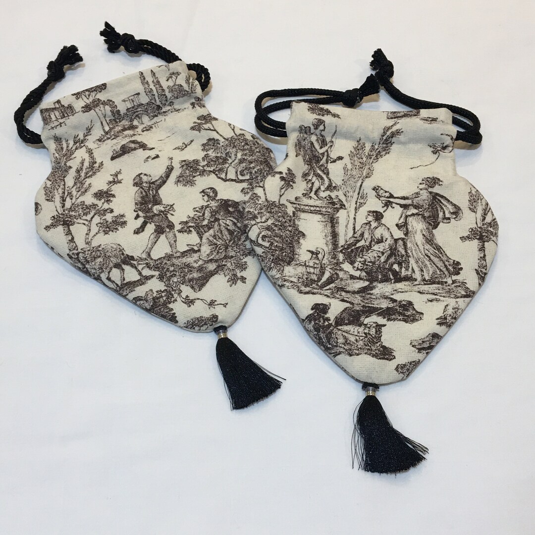 Handmade Toile Reticule in Black and Creamy White Cotton With White ...