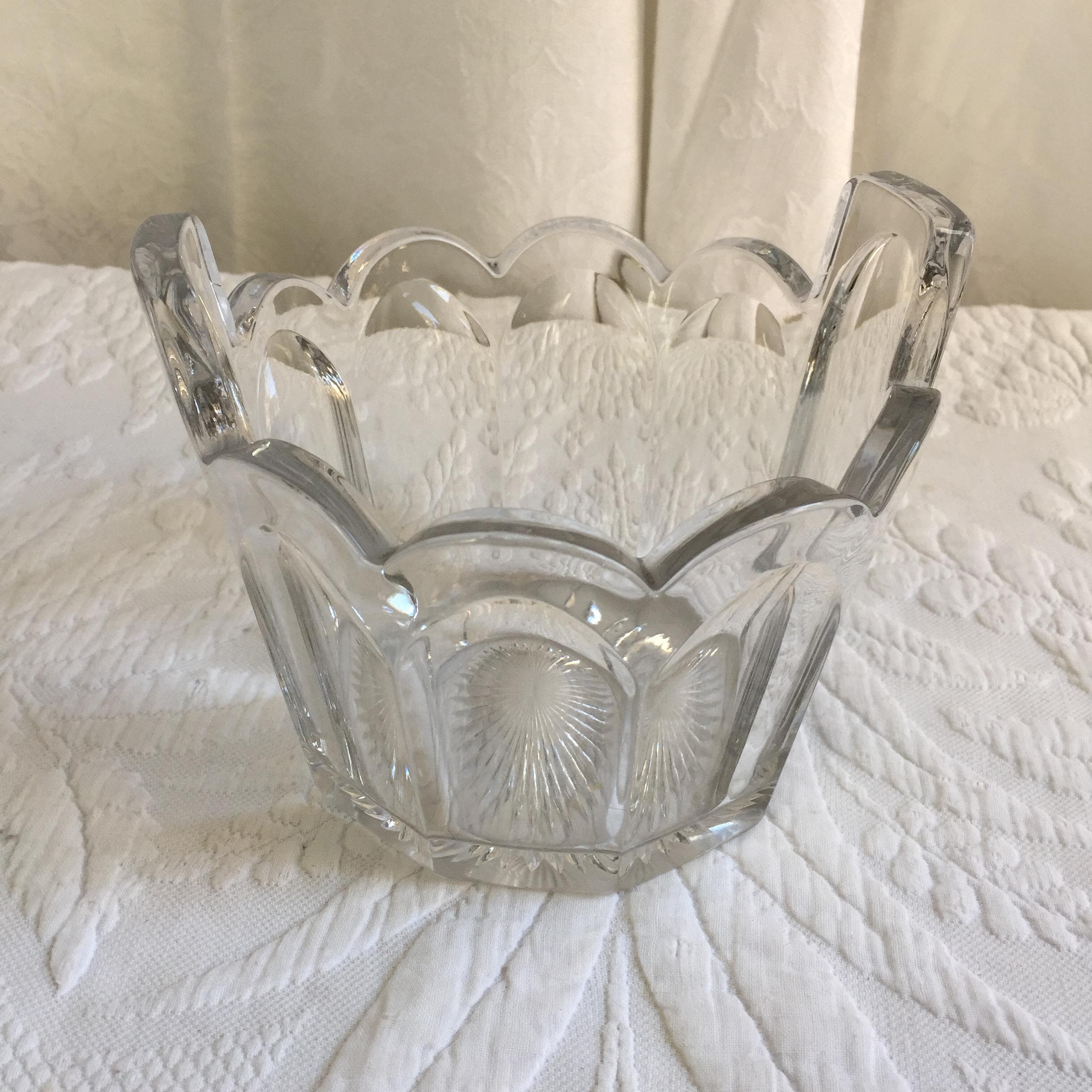 Vintage Heisey Scalloped Bowl With Stand up Handles, Ridged Edges and ...
