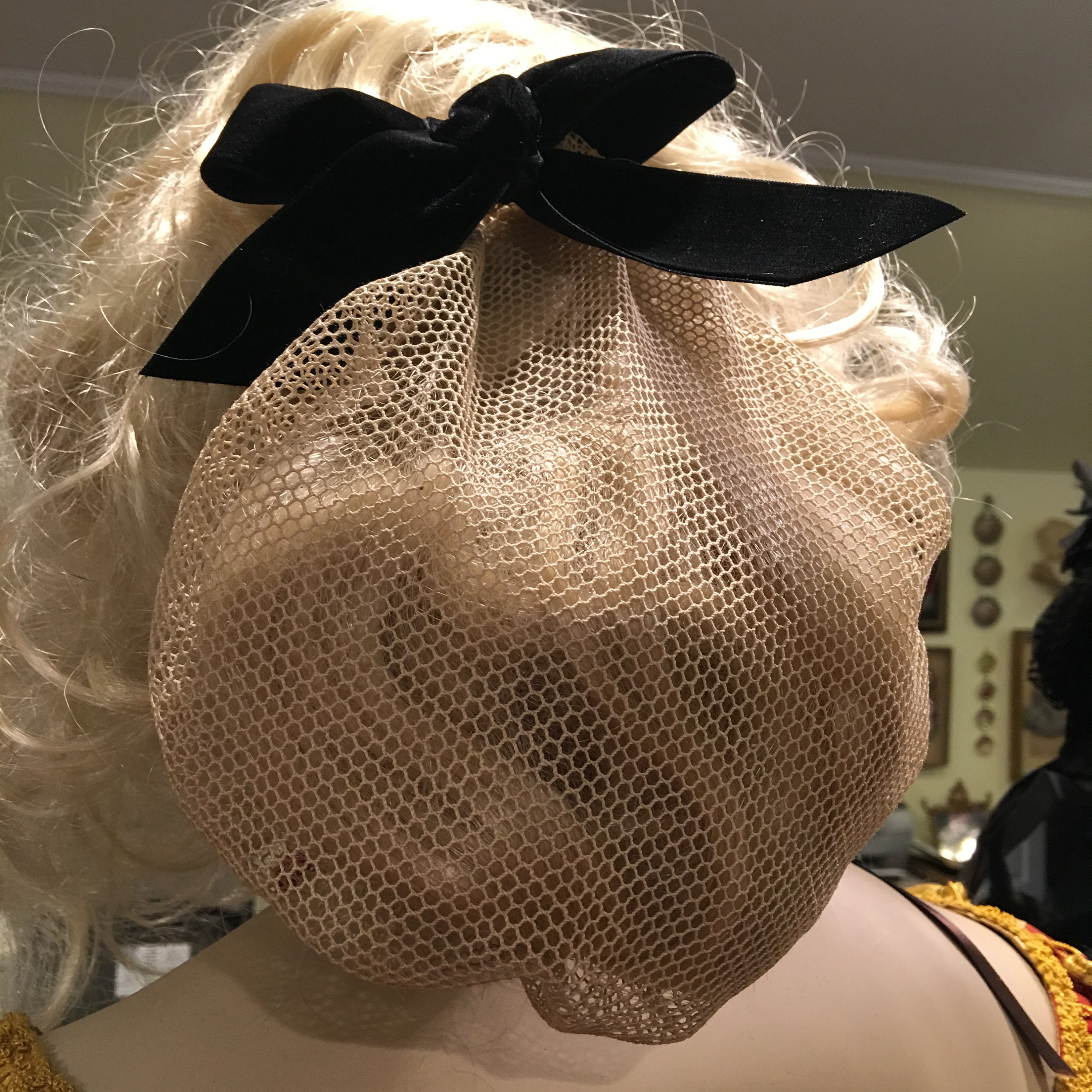 Vintage Net Fabric Beige Hair Net Snood With Velvet Bow. Cover - Etsy