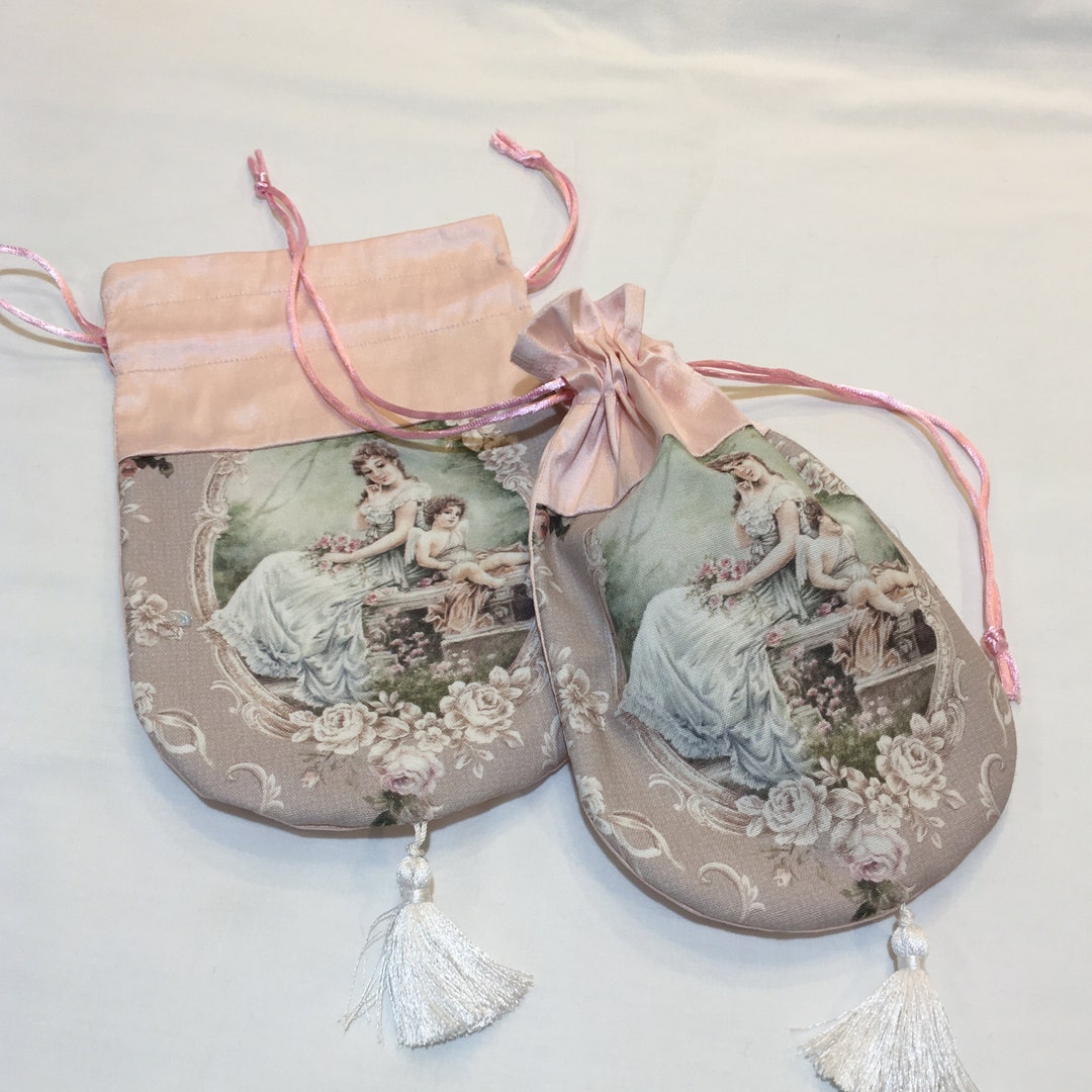 Handmade Cotton and Silk Reticule With Artist Designed Fabric, White ...