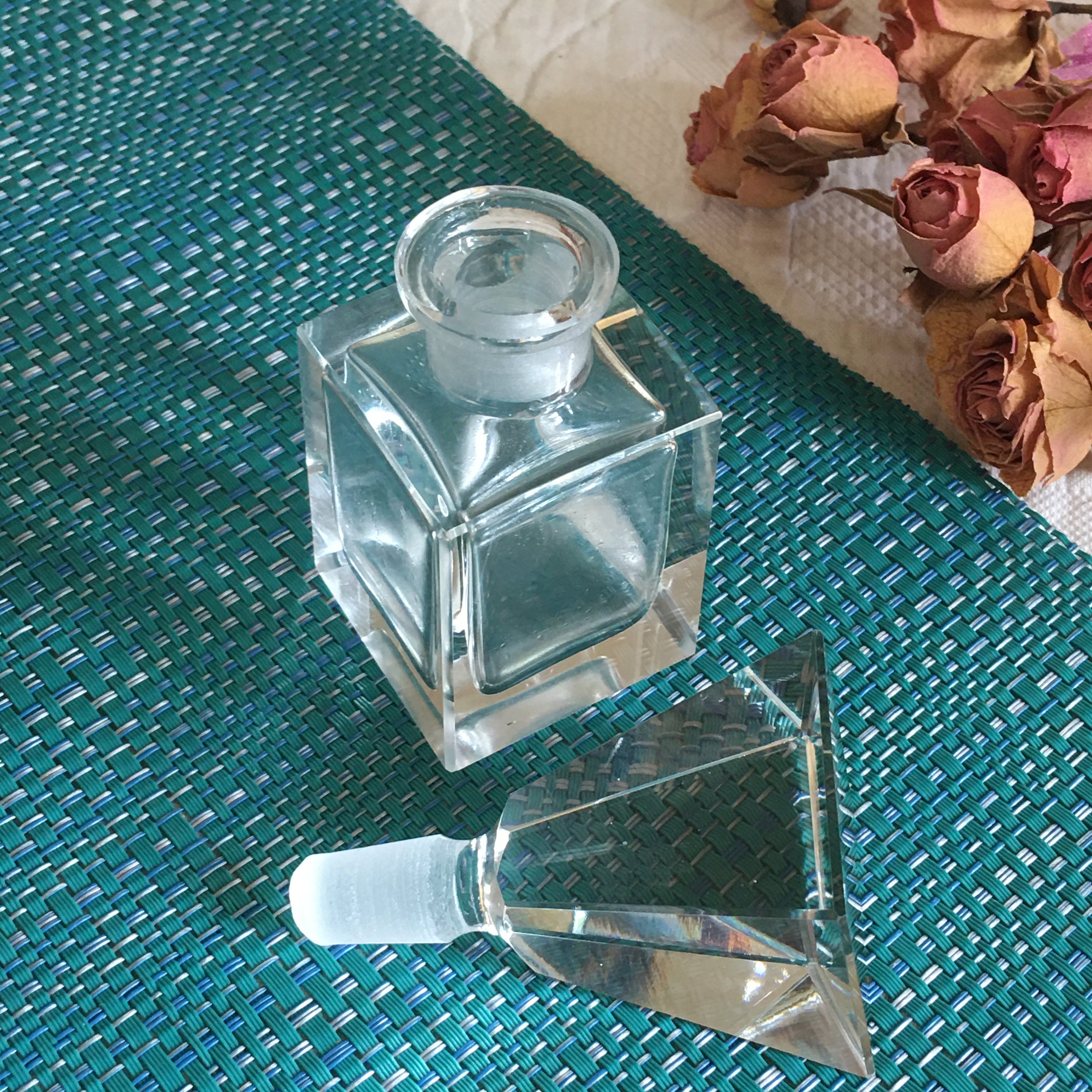 Vintage Clear Crystal Perfume Bottle. Square Bottle With - Etsy UK