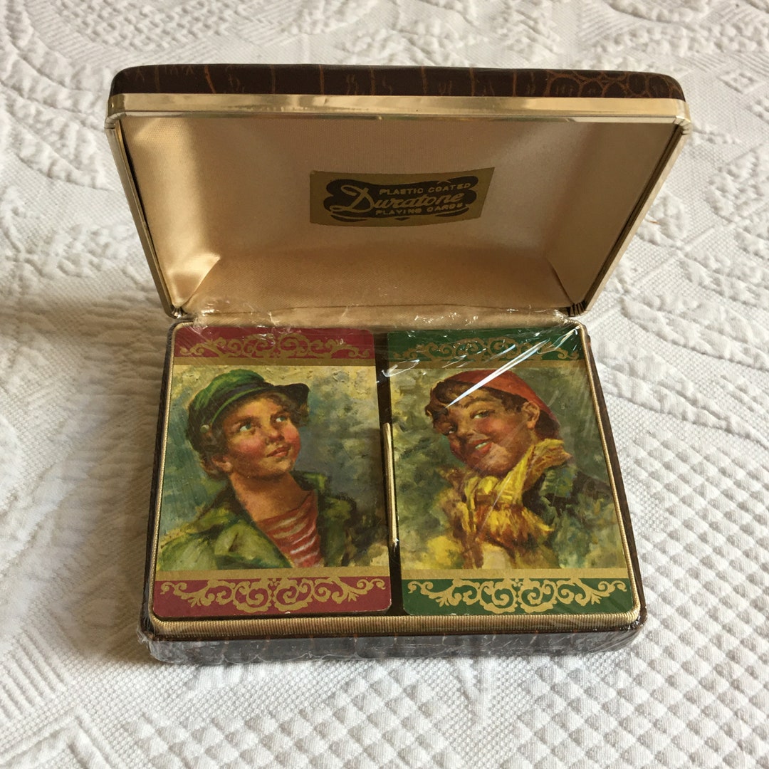 Vintage Duratone Plastic Coated Playing Cards With Boys in Red and ...