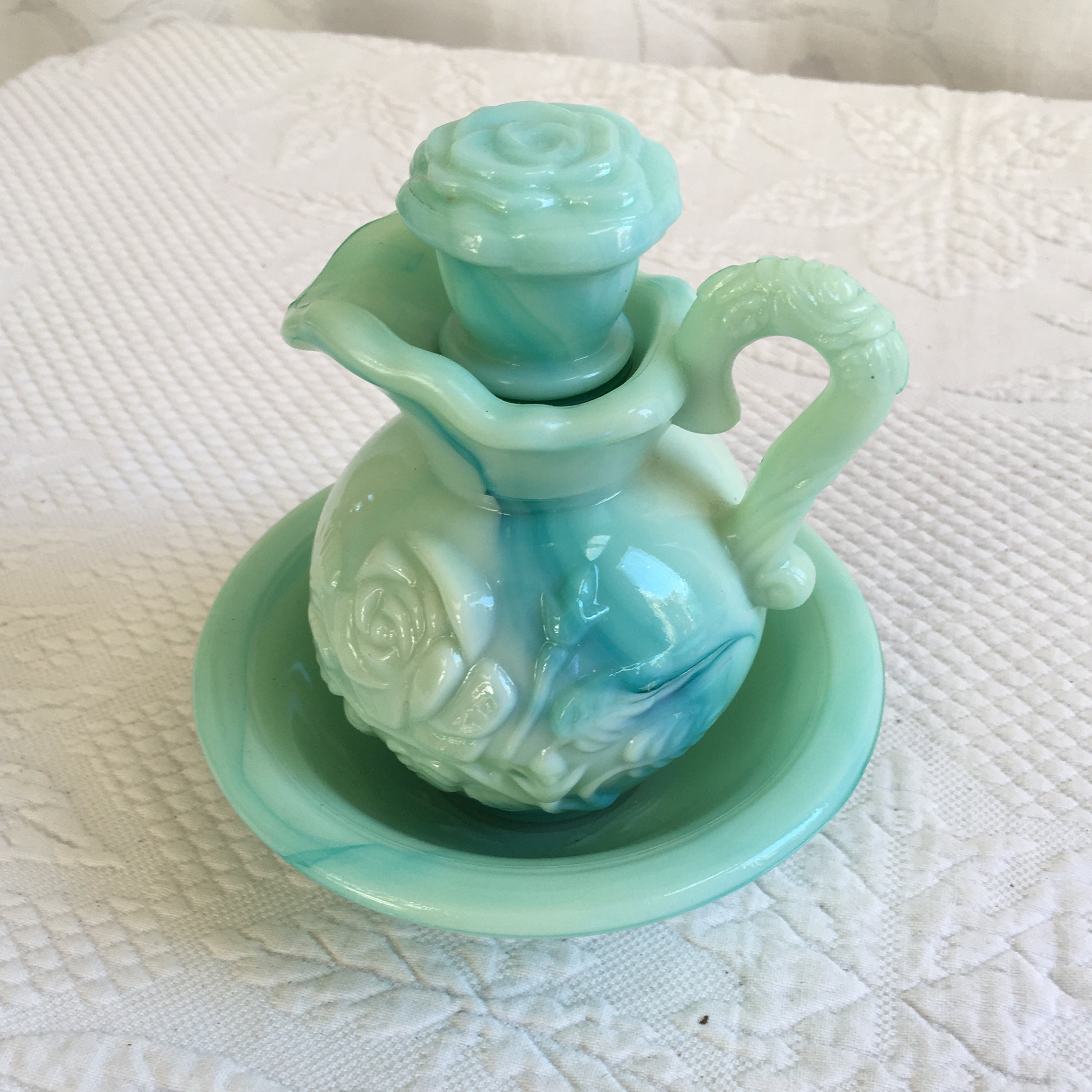 Vintage 1970s Avon Bowl and Pitcher Moonwind Foaming Bath Oil Bottle ...