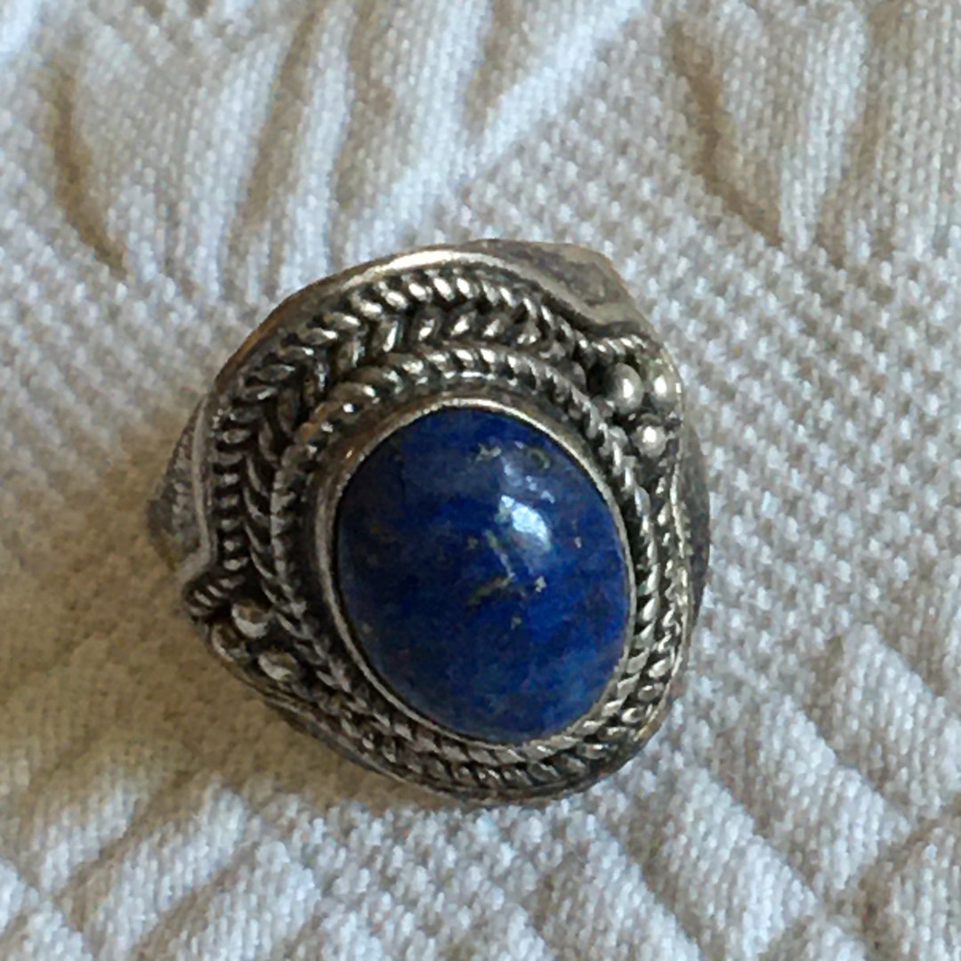 Vintage Sterling Lapis Blue Stone Graduation Style Ring Setting. Rope ...