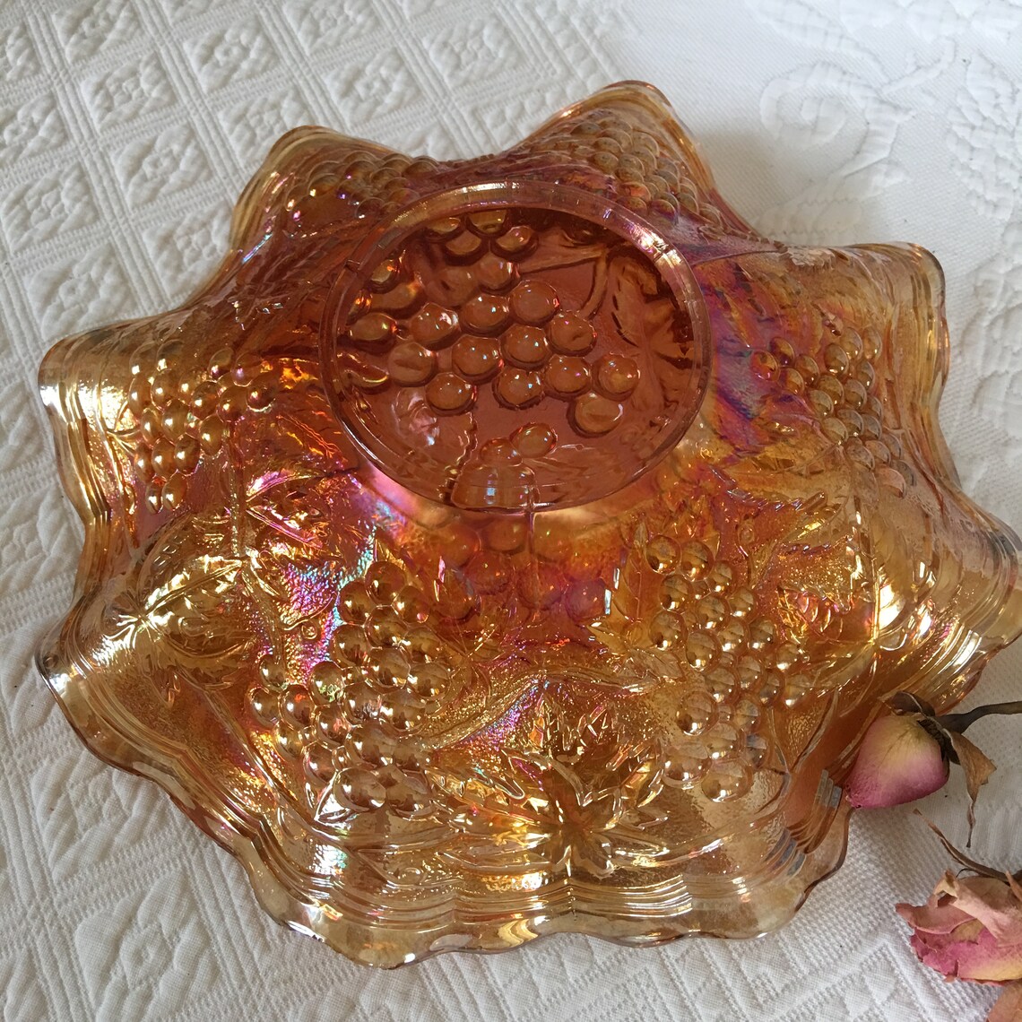 Vintage Carnival Glass Dish. Beautiful Golden Orange Scalloped | Etsy