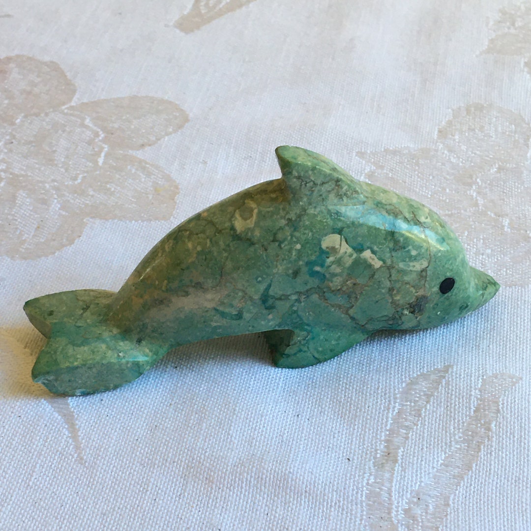 Vintage Teal Marble Dolphin Figurine. Alabaster or Marble Animal ...