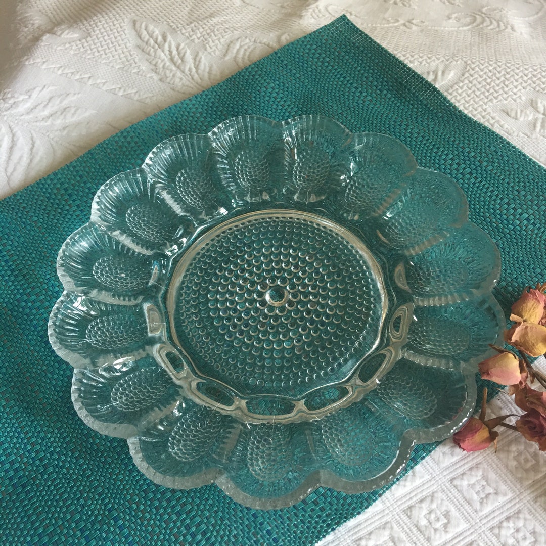 Vintage Egg Serving Dish. Clear Hobnail Glass Deviled Egg Display ...