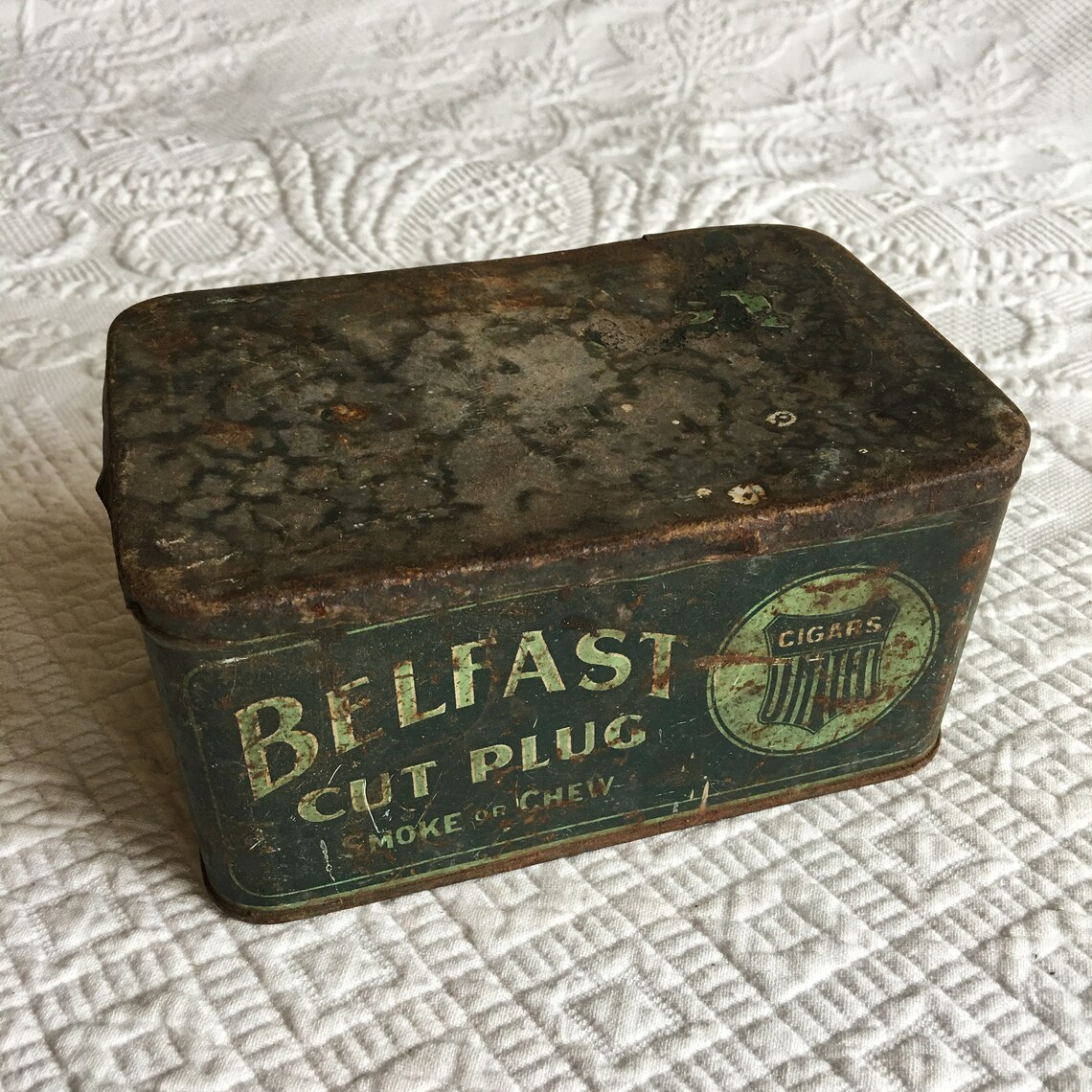 Antique Belfast Cut Plug Smoke or Chew Tobacco Tin. Choose Shape of Tin ...