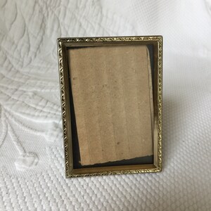 Vintage Small Frame, Gold Brass With Brown Flocked Tabletop Stand and ...