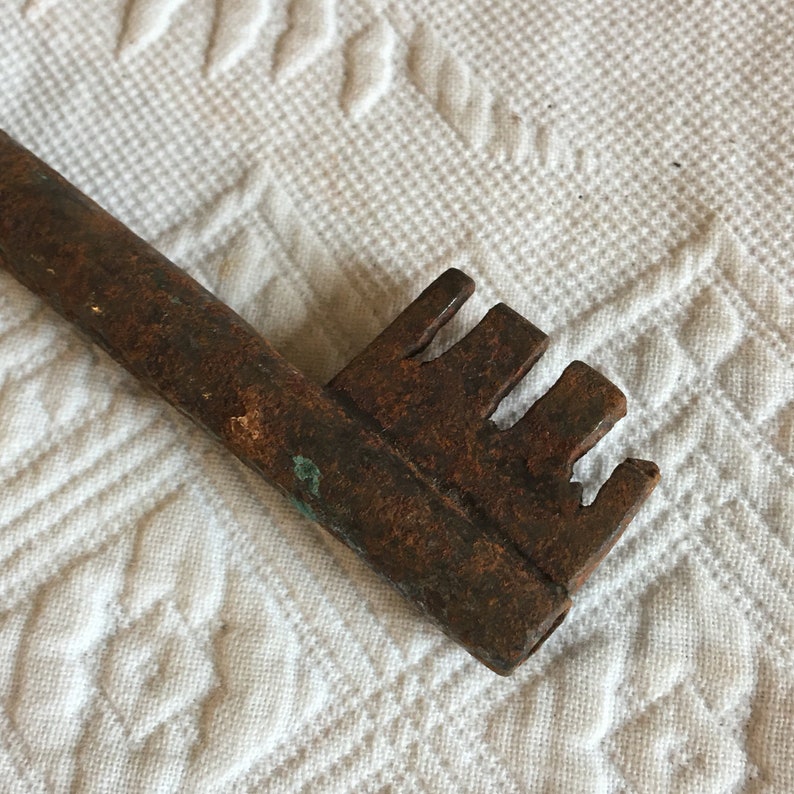Antique Iron Key. Old Large Key for Large Lock. 4 Prong Large Antique ...