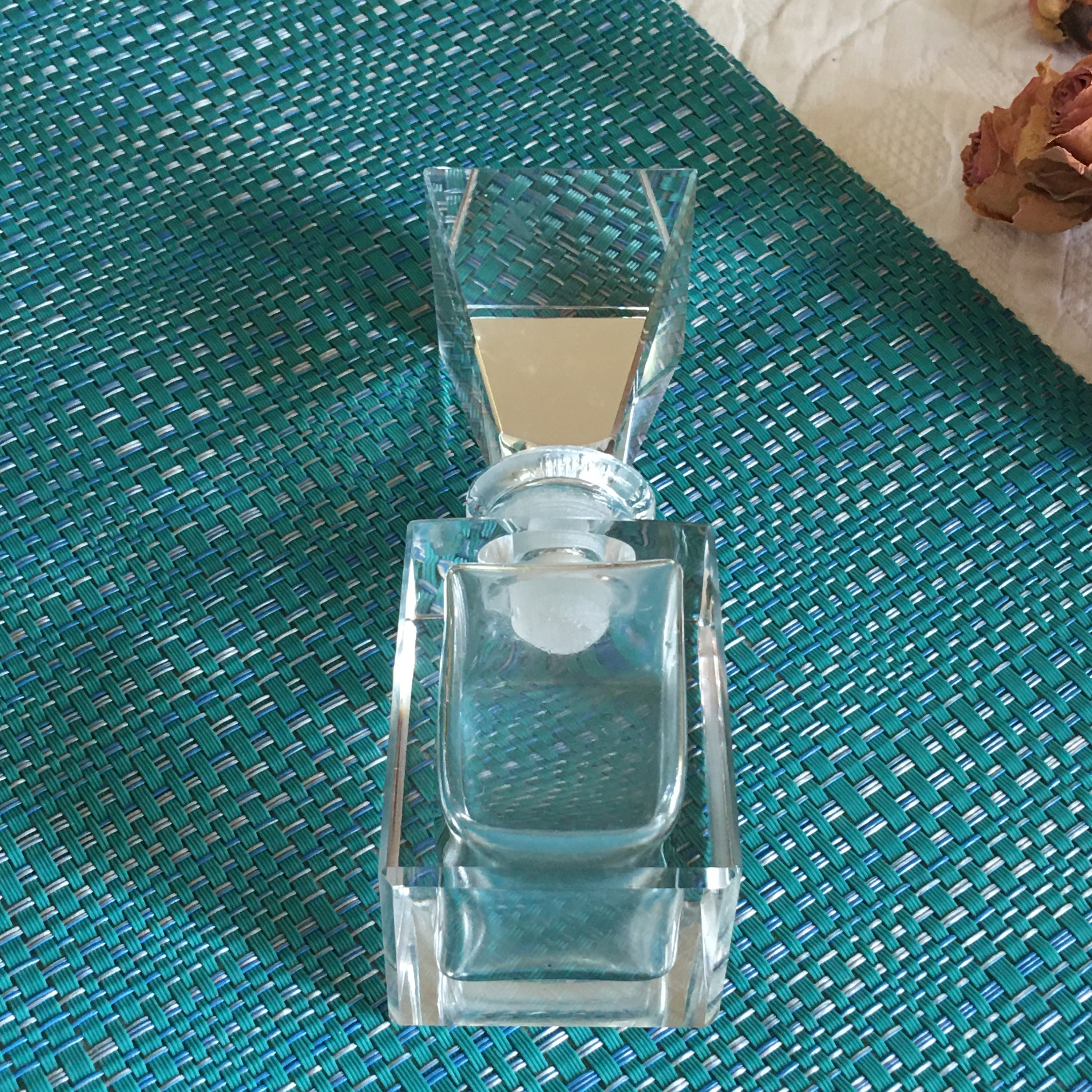 Vintage Clear Crystal Perfume Bottle. Square Bottle With | Etsy