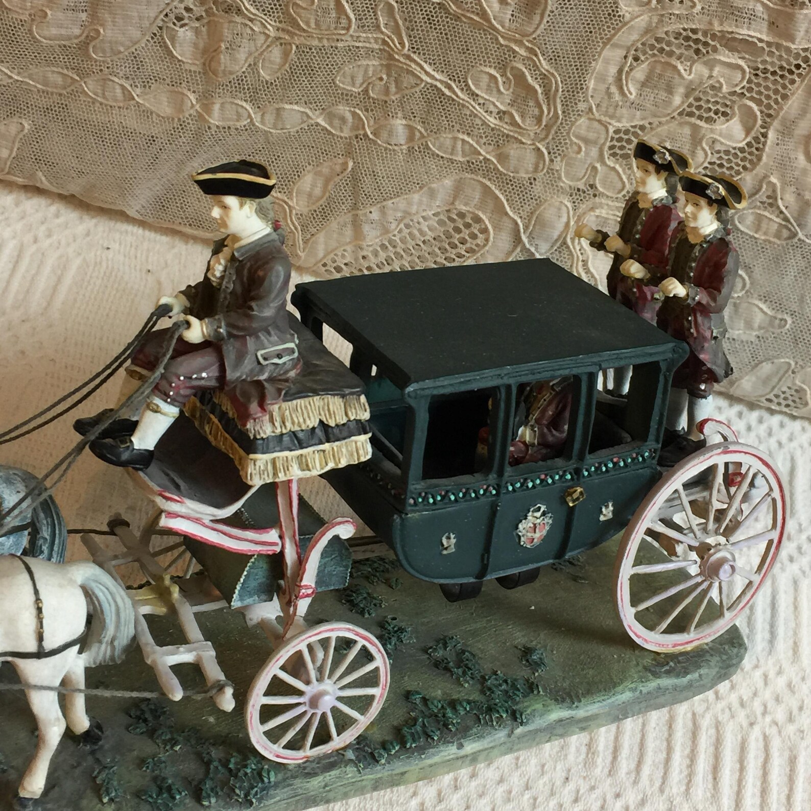 Vintage 1997 Colonial Carriage With Driver, Two Coachmen and Two Horses ...