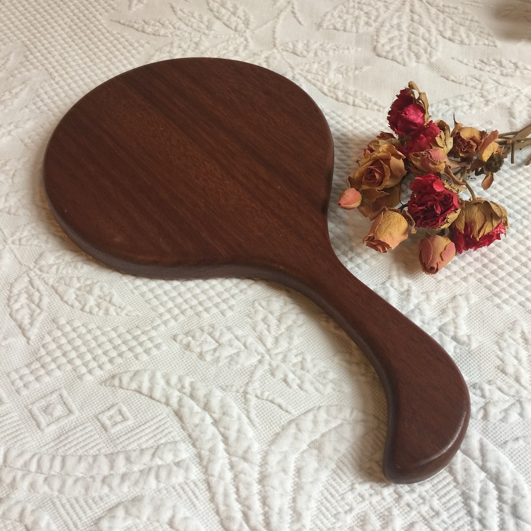 Vintage Wood Round Hand Mirror. Large Hand Mirror With Beautiful ...