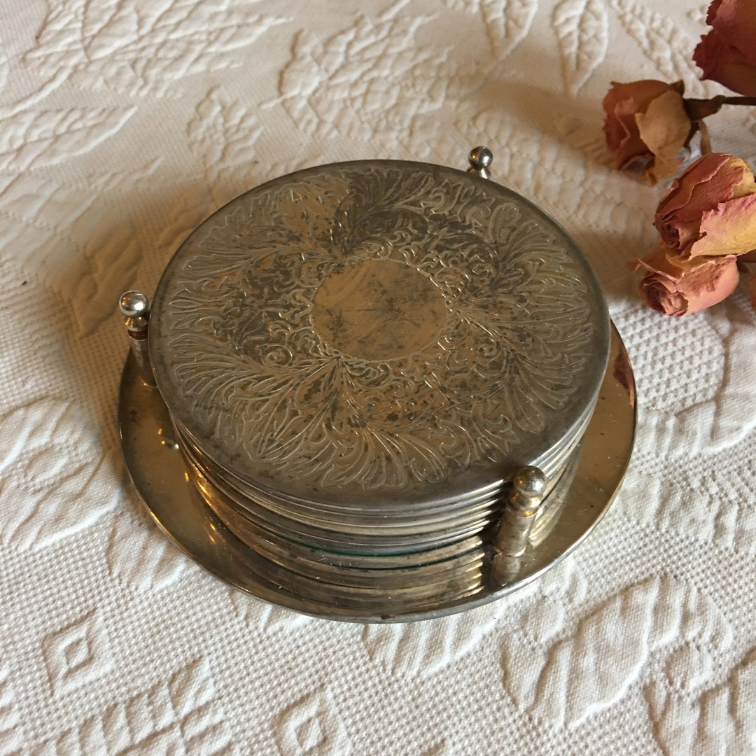Vintage Silver Plate Coasters. Set of 6 Silver Plate With Etched ...