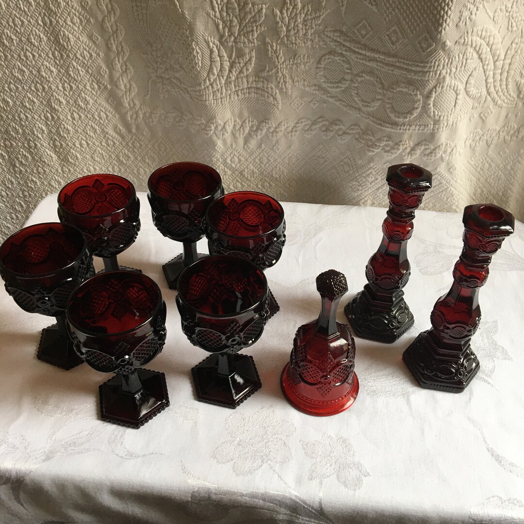 Vintage 6 1876 Cape Cod 6 Ruby Red Wine Glasses, Candlesticks or Ringer ...
