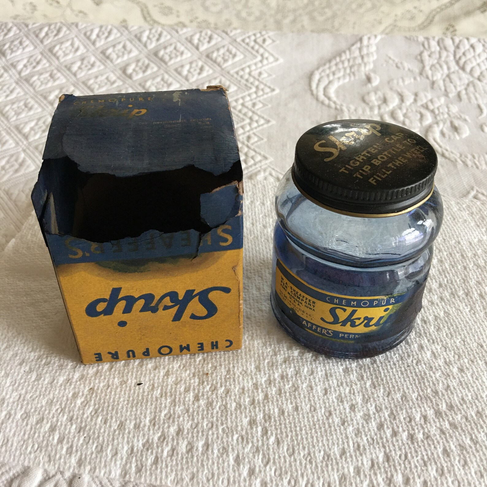 Vintage Royal Blue Ink and Washable Blue Sheaffer's Skrip Ink. 4 Ounce ...