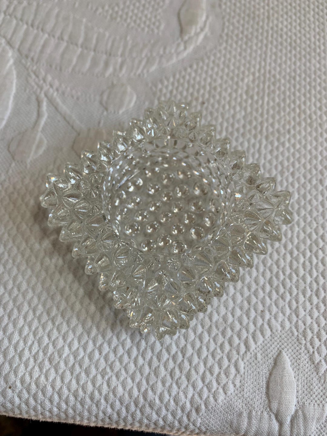 Vintage Clear Glass Spike Hobnailed Salt Cellar. Square Design With ...
