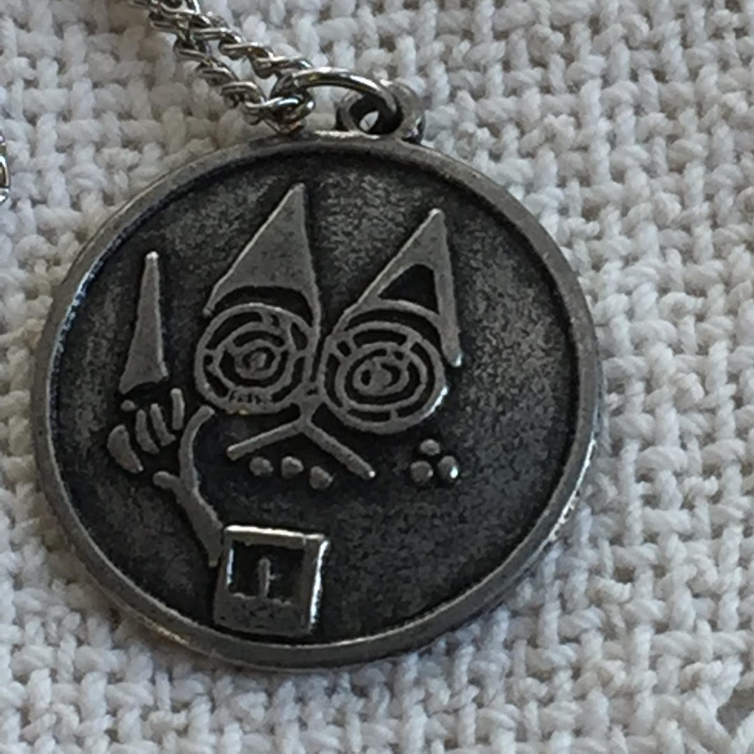 Vintage Fine Pewter Circle Pendent With Face and Fist With Geometric ...