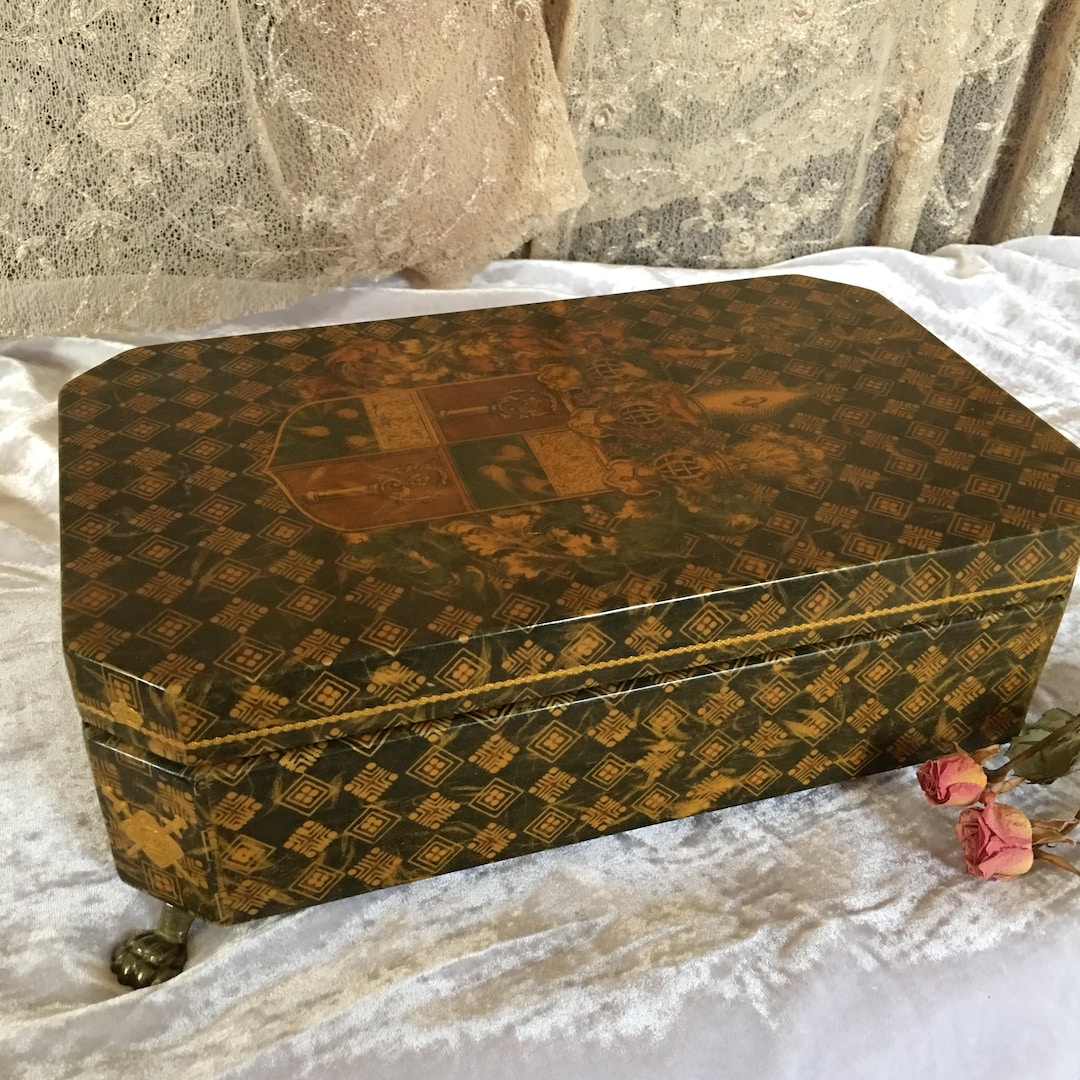 Antique Lacquered Box. Fancy Manly Box With Claw Feet, Swivel Opening ...