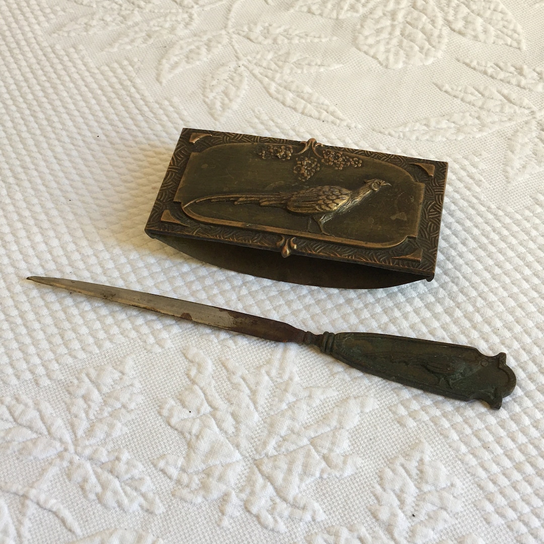 Vintage JB Bronze Art Deco Blotter and Letter Opener With Pheasant and ...