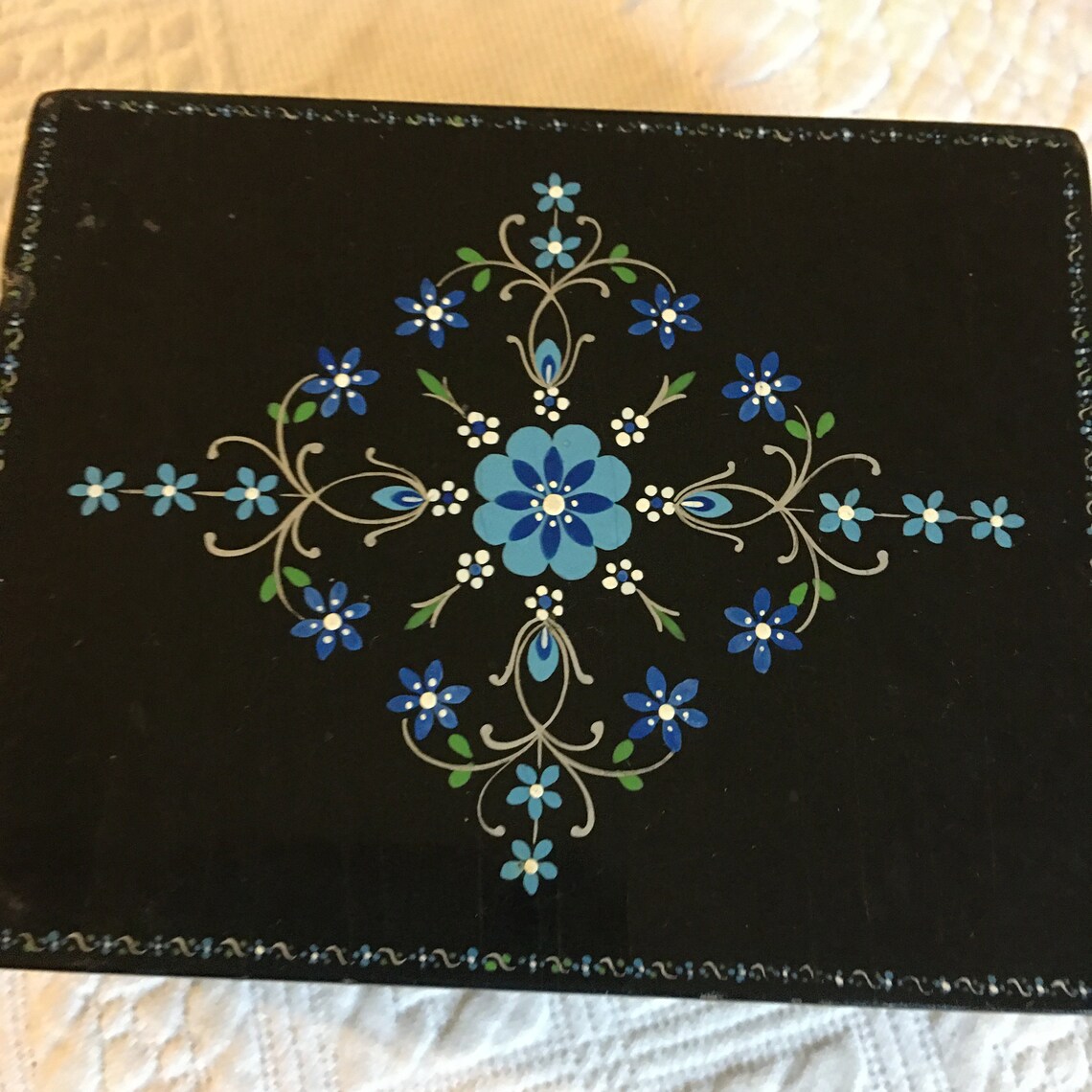 Vintage Wood Box Black and Blue Enamel Painted Box With - Etsy