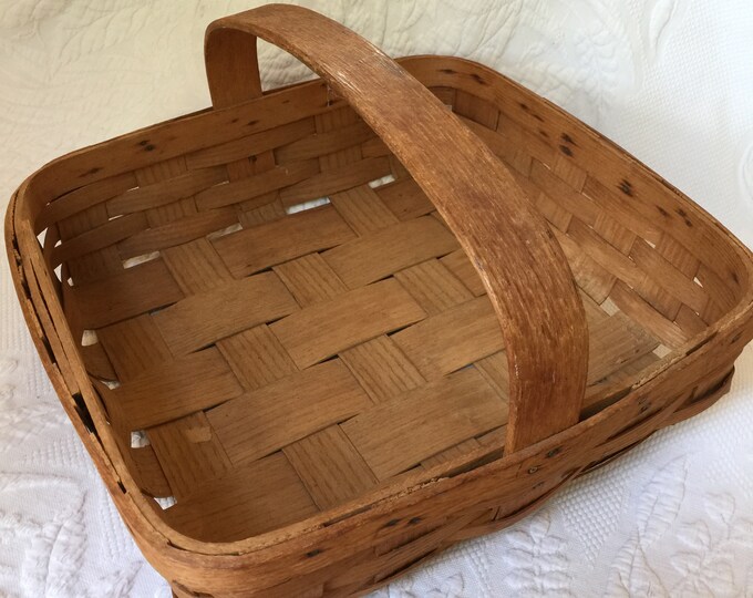 Antique Gathering Basket Primitive With Stationary Handle. Woven Wood ...