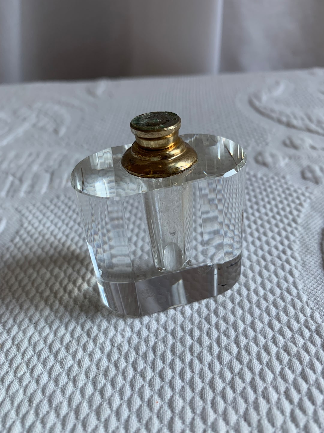 Vintage Clear Crystal Perfume Bottle With Glass Wand in Screw off Lid ...