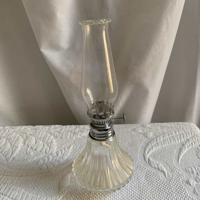 Vintage Mini Oil Lamp. Choose Amber Glass, Fluted Clear Glass or White ...