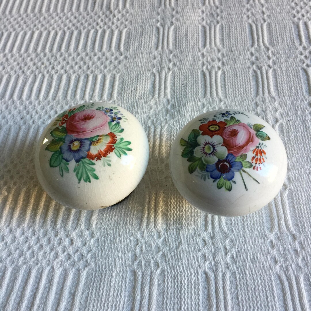 Victorian 2 White Porcelain Doorknobs With Hand Painted Flowers ...