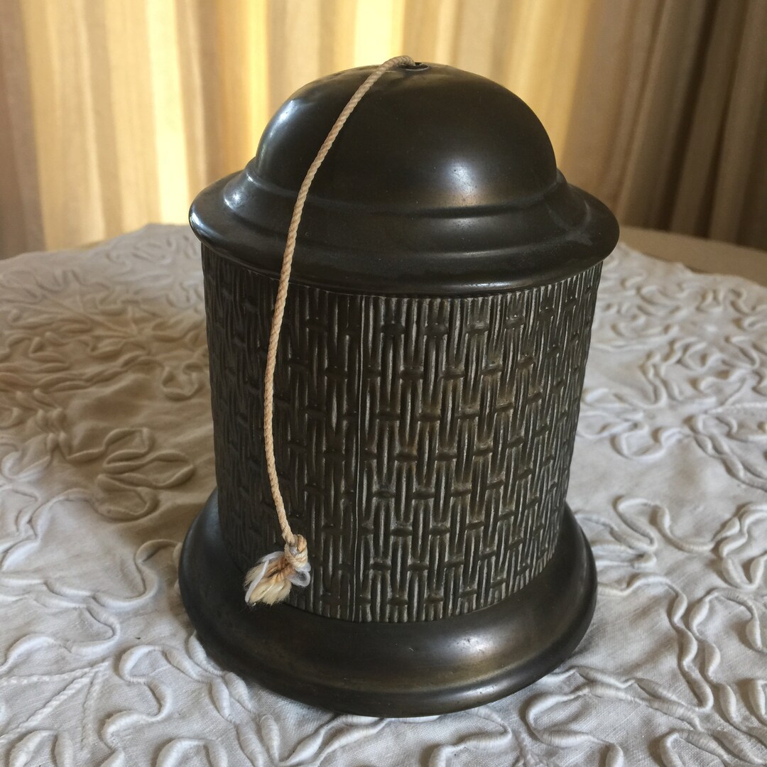 Vintage Brass String Ball Holder. Domed Lid Basket Weave Container ...