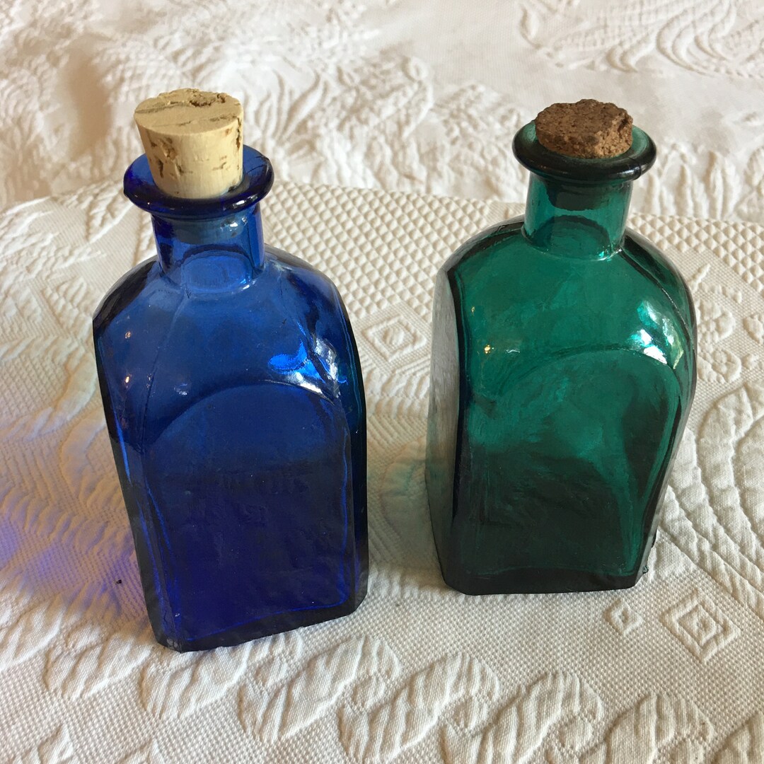 Vintage Square Bottle Rounded Top. Choose Cobalt Blue W/ Cork, Teal ...