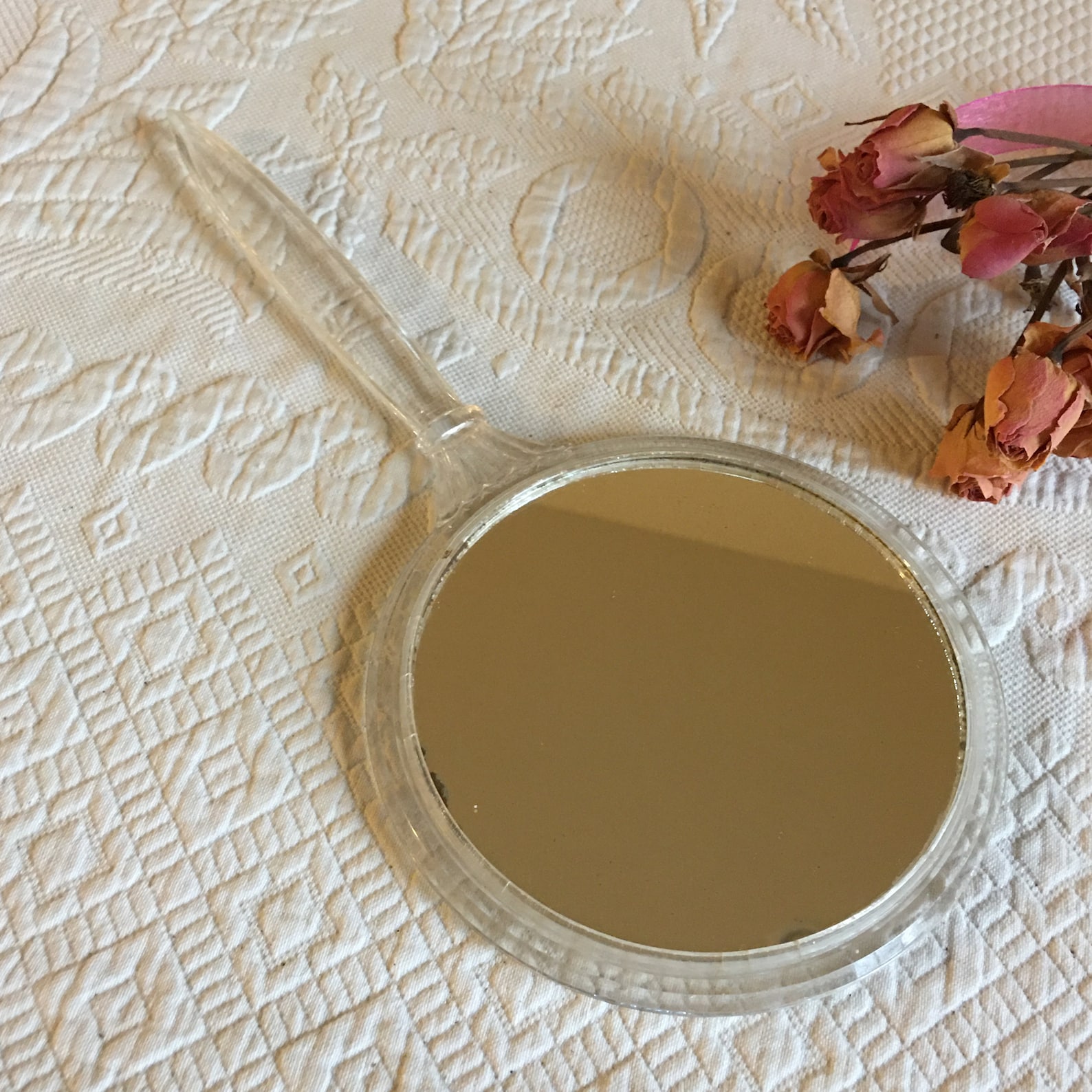 Vintage Lucite Hand Mirror. Regular Mirror and Magnifying Mirror ...
