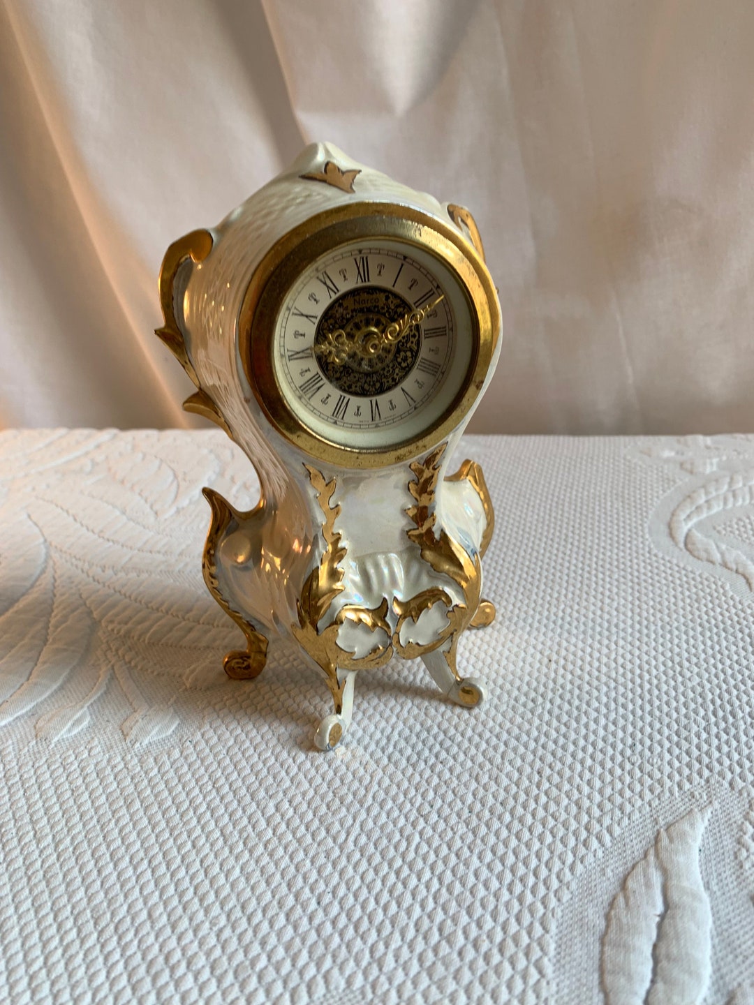 Vintage Narco Clock. Iridescent Ceramic Clock With Gold Gilt Painted ...