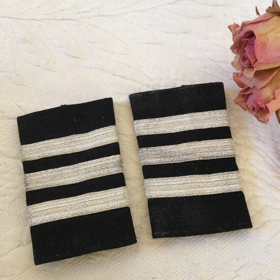Vintage Co-pilot Epaulets. 3 Silver Stripes on Black - Etsy