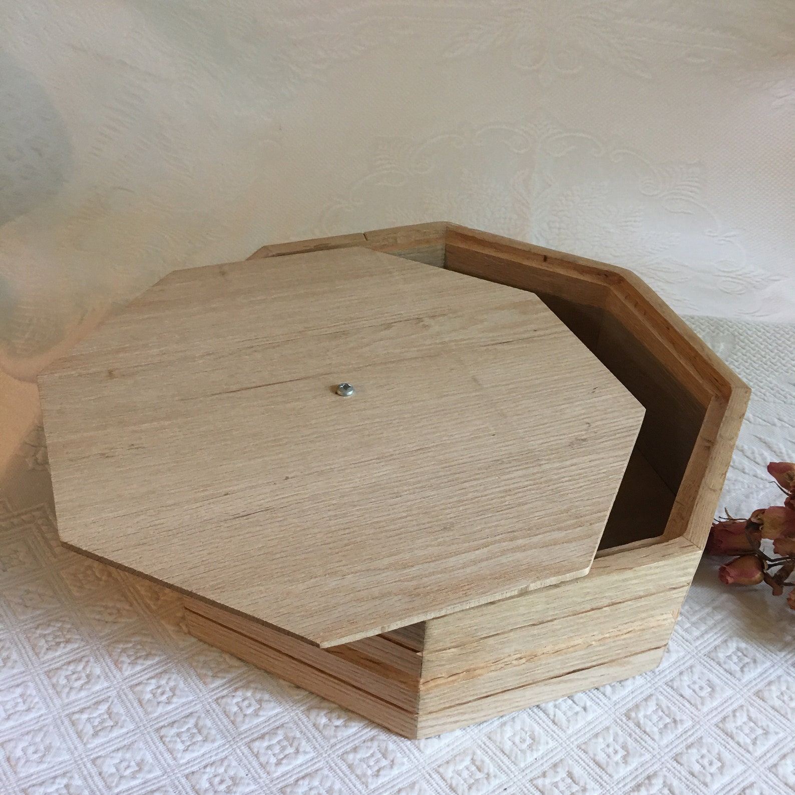 Vintage Wooden Octagon Shaped Storage Box With Lid And Knob Etsy