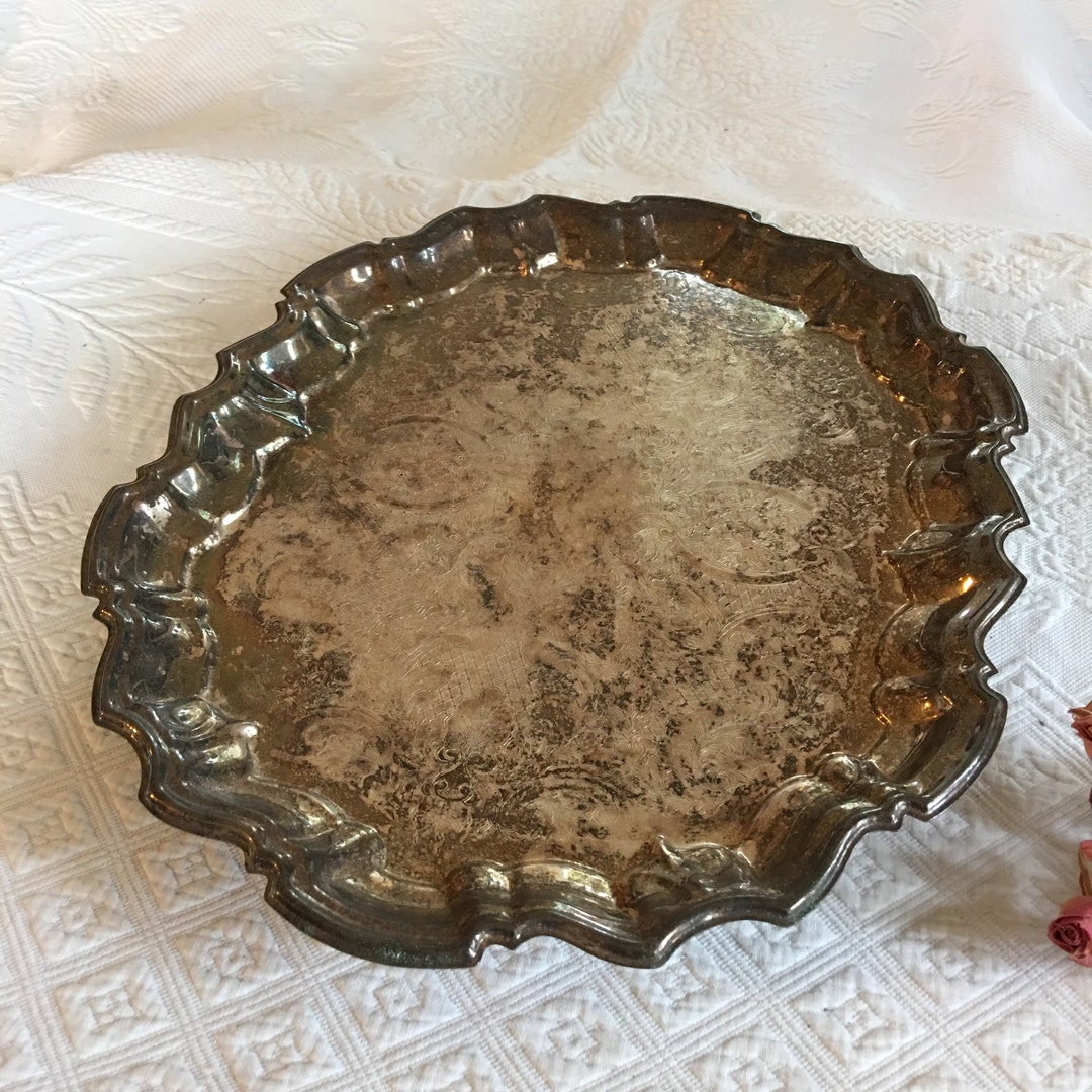 Vintage Silver Plate Footed Serving Tray. Flowers, Trellis and Swirling ...